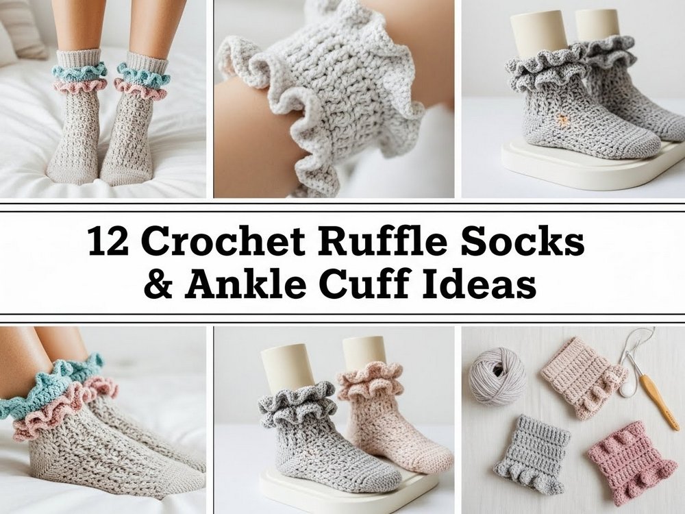 12 Crochet Ruffle Socks & Ankle Cuff Ideas - Cloudy Yarn